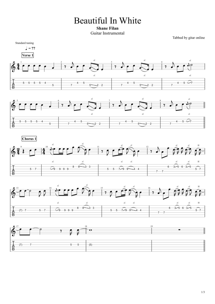 Beautiful In White – Guitar Instrumental (PDF) - Gitar Online