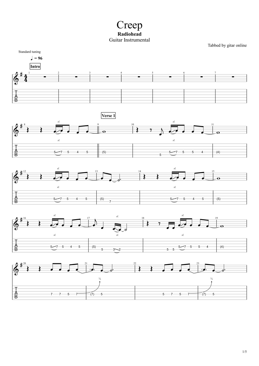 Creep – Radiohead – Guitar Instrumental (PDF) - Gitar Online