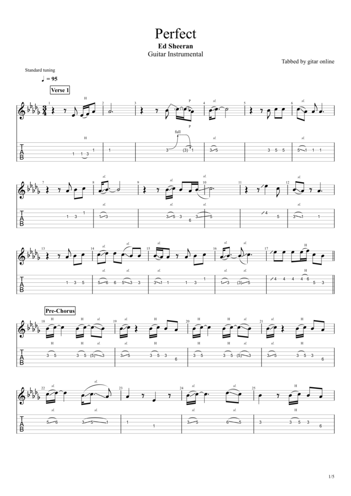 Perfect – Ed Sheeran – Guitar Instrumental (PDF) - Gitar Online