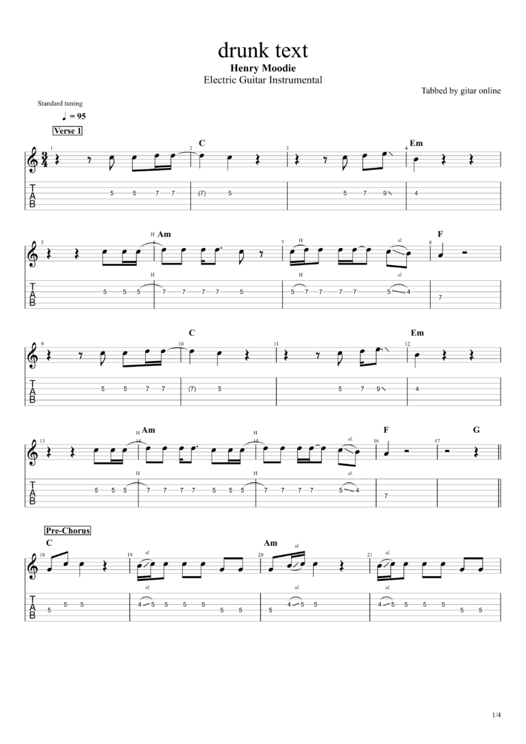 drunk text – Henry Moodie – Electric Guitar (PDF) - Gitar Online