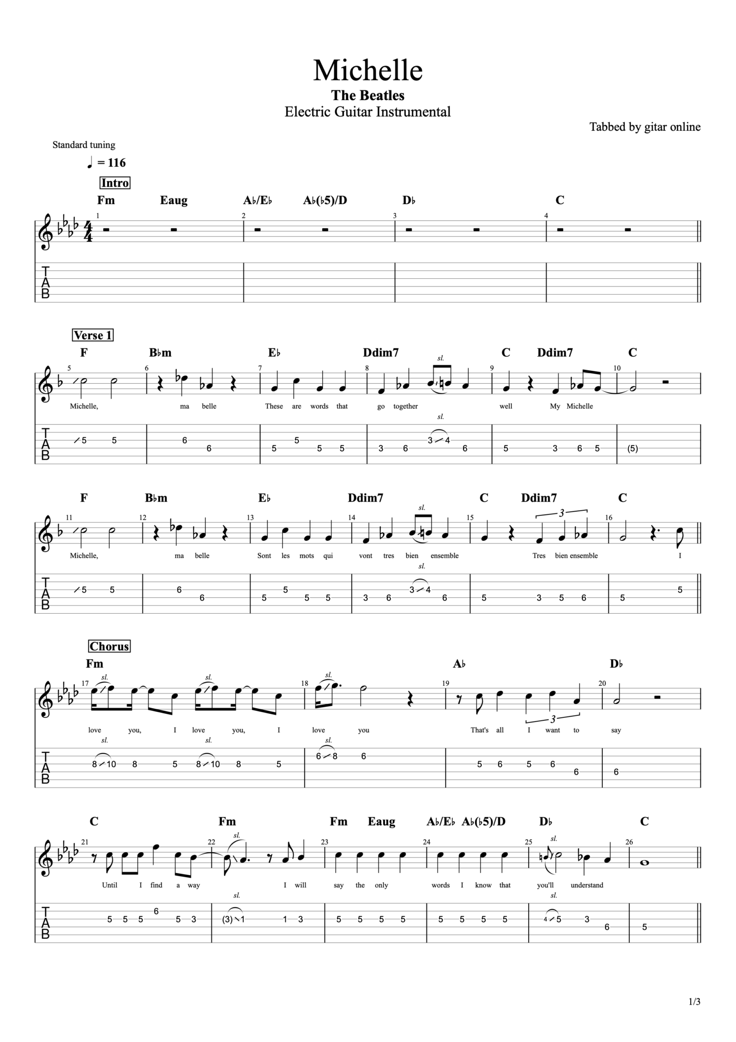 Michelle – The Beatles – Electric – Lyrics (PDF) - Gitar Online
